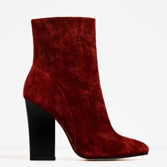 Zara | Shoes | Zara Burgundy Velvet High Heel Ankle Boot | Poshmark